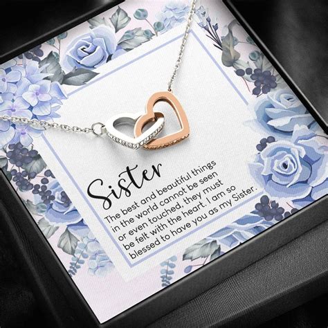 Sister Interlocking Hearts Necklace Message Card Teepoem Ltd