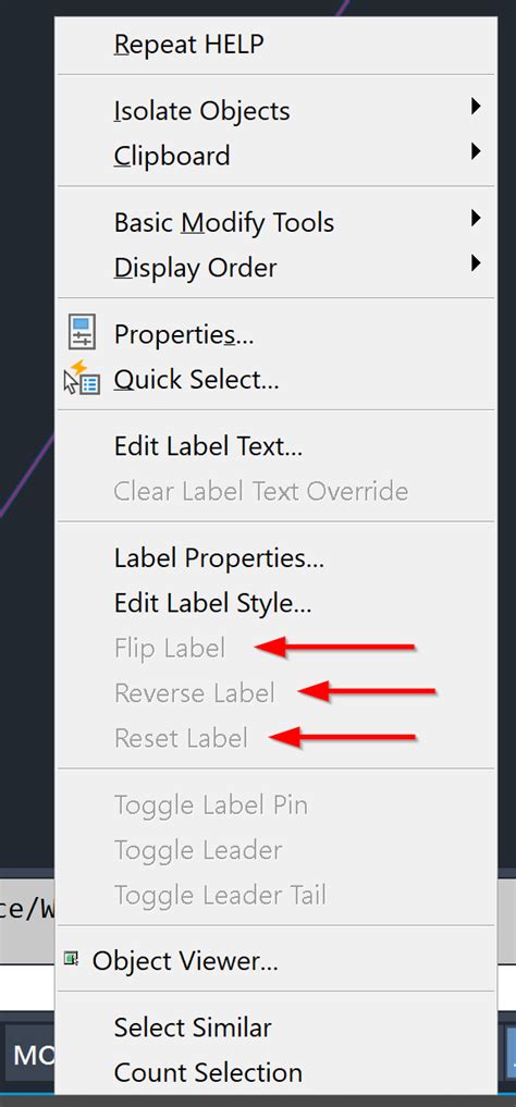 flip labels not possible for some object labels in civil 3d