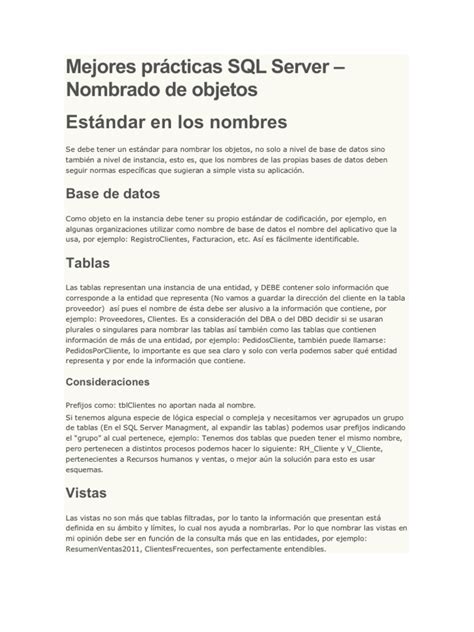 Mejores Prácticas Sql Server Pdf Servidor Sql De Microsoft Tabla Base De Datos