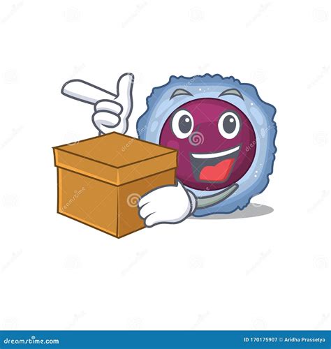 Cute Lymphocyte Cell Cartoon Character Having A Box Stock Vector Illustration Of Cardboard