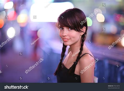 Portrait Beautiful Petite Woman Night City Stock Photo Shutterstock