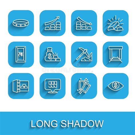 Set Line Safe With Gold Bars Gold 24k Ring Eye Dollar Bag Of Mine And Mining Icon Vector