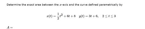 solved determine the exact area between the t axis and the curve