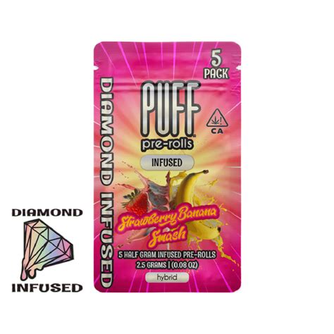 Strawberry Banana Smash Infused 5 Pack Pre Rolls 25g Puff