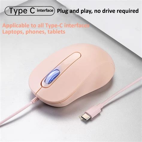 D Type C Wired Mouse Gaming Mouse Silent Ergonomics Optical Mouse Colorful Luminous Roller