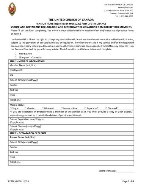 Fillable Online Spouse And Dependant Declaration And Beneficiary