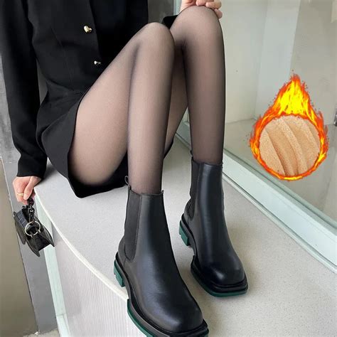 Thermal Tights Womens Seamless Translucent Fleece Lined Tights For