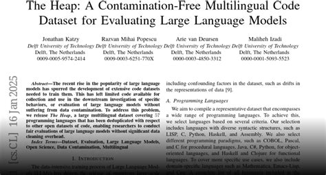 Paper Page The Heap A Contamination Free Multilingual Code Dataset
