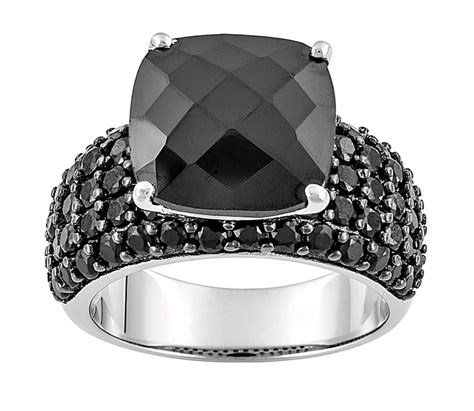 Black Spinel Ring In Blackwhite Rhodium Over Sterling Silver 1075ctw