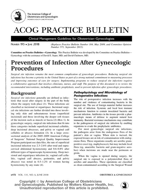 Prevention Of Infection After Gynecologic Procedures Acog 2018 Pdf