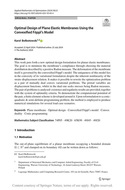 pdf optimal design of plane elastic membranes using the convexified