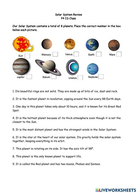 Solar System Review Worksheet Online Exercise For Live Worksheets