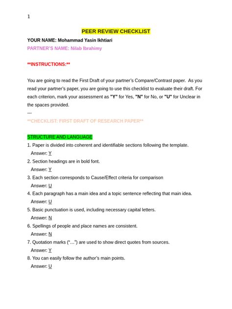 Peer Review Checklist Pdf Essays Apa Style