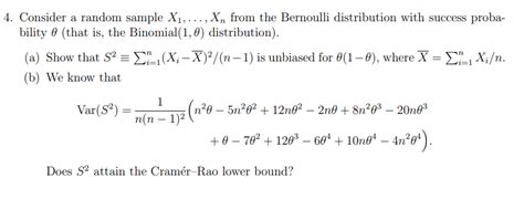 solved consider a random sample x1 … xn from the bernoulli