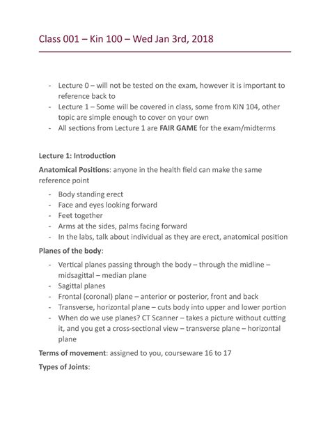 Class 1 Introduction Class 001 Kin 100 Wed Jan 3rd 2018 Lecture 0
