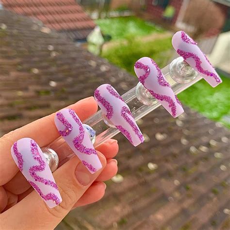 Purple Glitter Lines Swirl Press On Nails Purple Glitter Live Lokai Bracelet Swirl