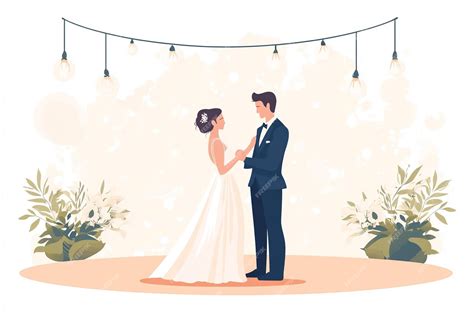 Couple Dancing At Their Wedding Vector Illustration Premium Ai