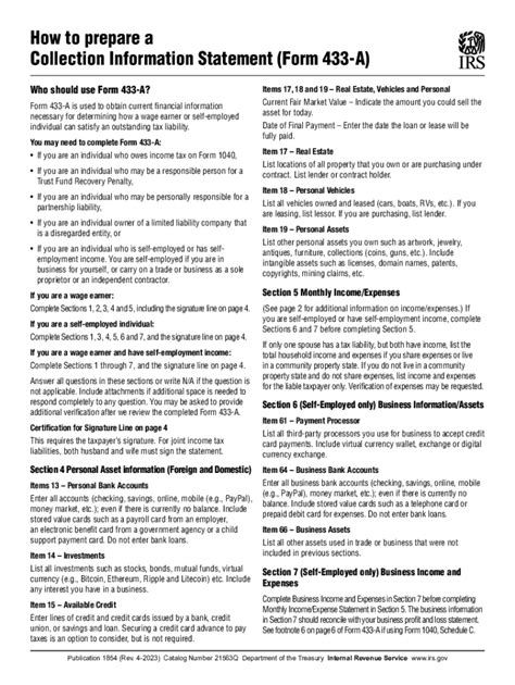 Irs Form 433 A Instructions And Purpose Of This Statement Fill Out