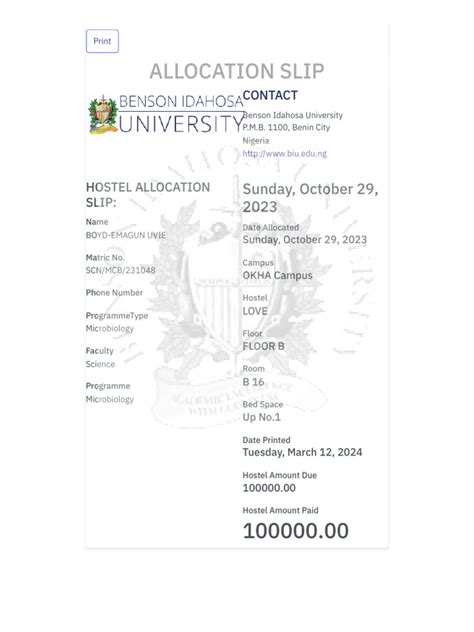 hostel allocation slip biuportal pdf
