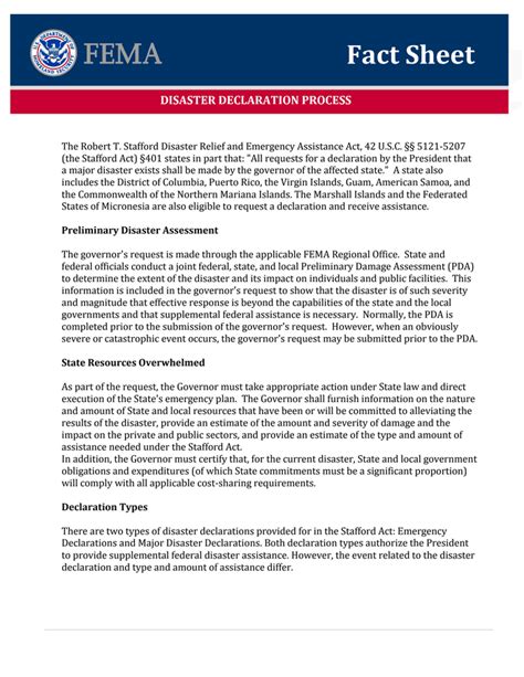 Disaster Declaration Process Fact Sheet Fema Disasterdeclaration