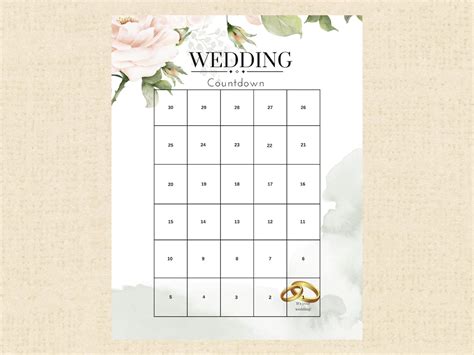 Wedding Countdown Calendar Instant Download Printable Pdf Etsy