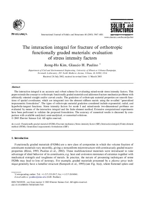 Pdf The Interaction Integral For Fracture Of Orthotropic Functionally
