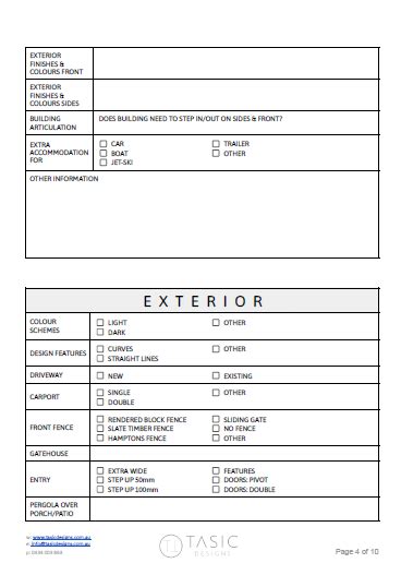 Free New House Design Brief Checklist And Questionnaire — Tasic Designs