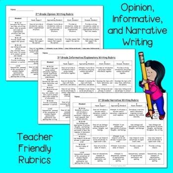 3rd Grade Writing Rubrics Narrative Opinion And Informative Tpt