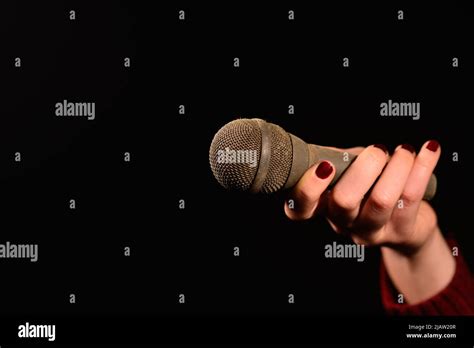 Girl Holding Dirty Microphone Stock Photo Alamy