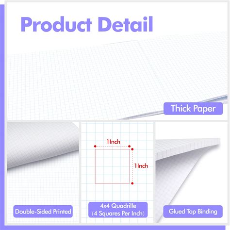 100 Sheets Graph Paper Double Sided Grid Paper 4x4