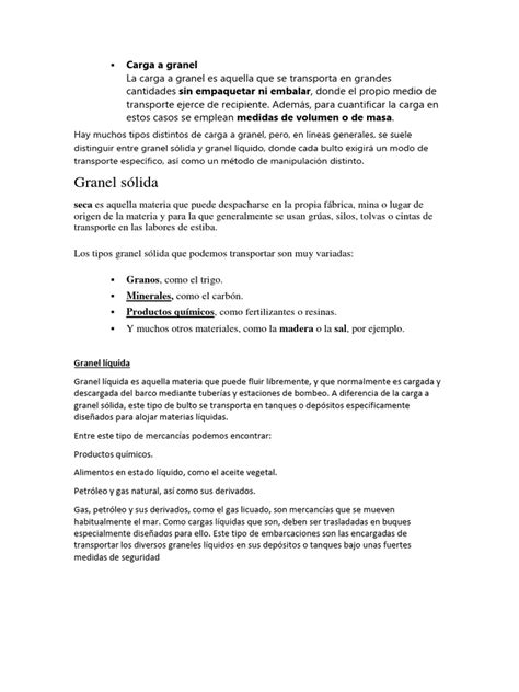 Tipos Y Ejemplos De Carga A Granel Pdf