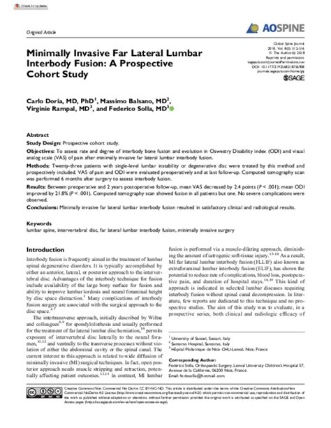 Pdf Minimally Invasive Far Lateral Lumbar Interbody Fusion A