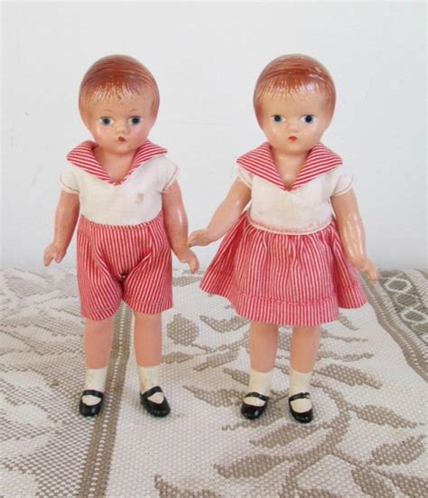 Effanbee Wee Patsy Twin Dolls Boy Girl 6” Tall All Composition Org