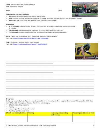 Igcse Pe New Spec 2018 10 8 Technology In Sport Teaching Resources
