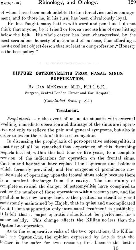 Diffuse Osteomyelitis From Nasal Sinus Suppuration The Journal Of