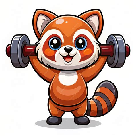 Cute Red Panda Lifting Fitness Ball Cartoon Vector Icon Illustration