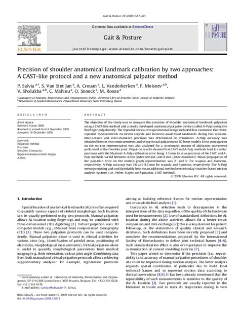 pdf precision of shoulder anatomical landmark calibration by two
