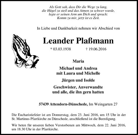 Traueranzeigen Von Leander Plaßmann Trauer In Nrw De