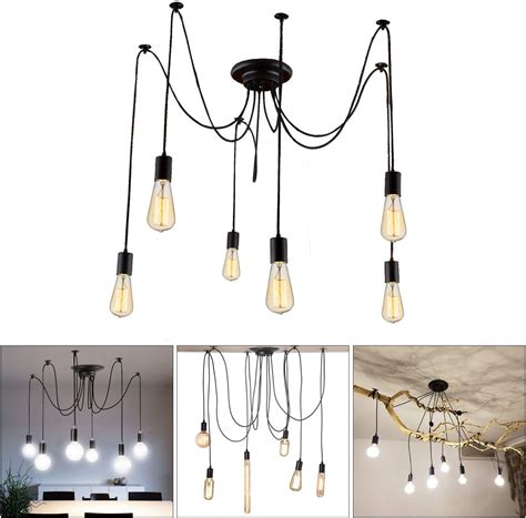Lightess Industrial 6 Heads Spider Pendant Lights Vintage Spider