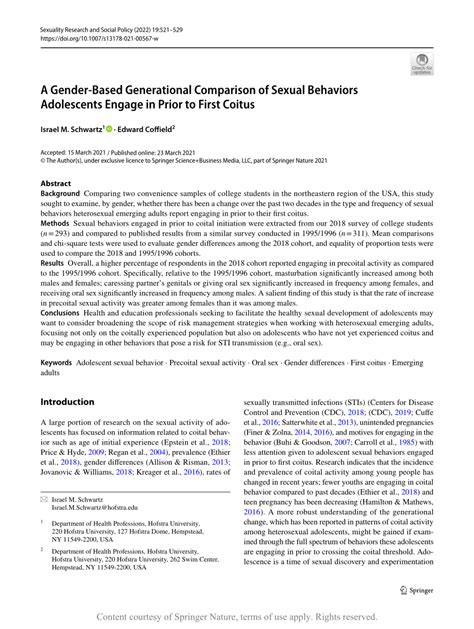 A Gender Based Generational Comparison Of Sexual Behaviors Adolescents