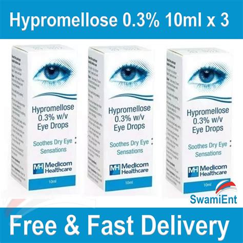 Hypromellose 0 3 Eye Drops For Dry Eyes 10ml 3 Pack Brand May Vary
