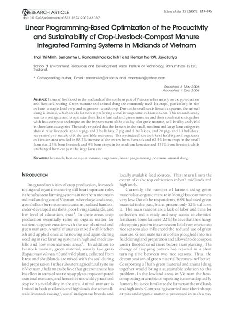 Pdf Linear Programming Based Optimization Of The Productivity And