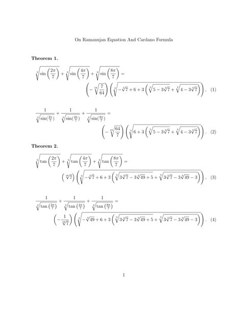 Pdf On Ramanujan Equation And Cardano Formula