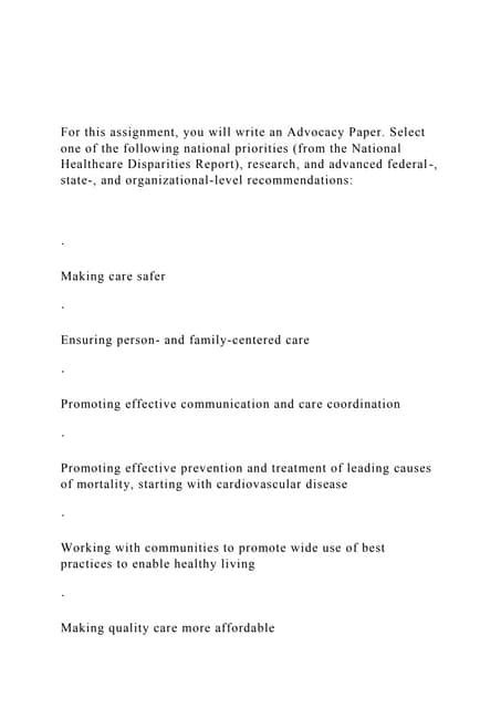 For This Assignment You Will Write An Advocacy Paper Select Docx