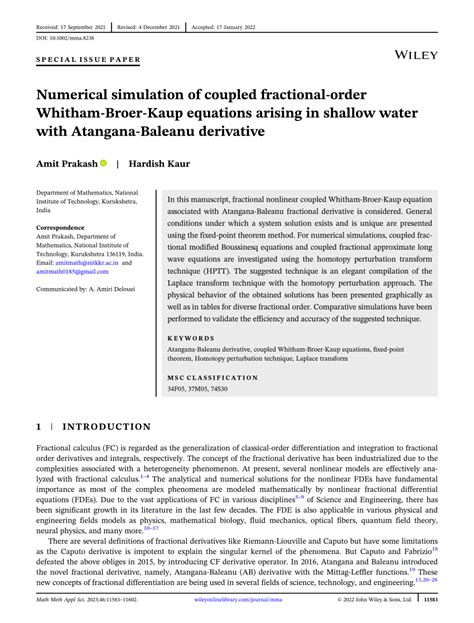 Numerical Simulation Of Coupled Fractional‐order Whitham‐broer‐kaup