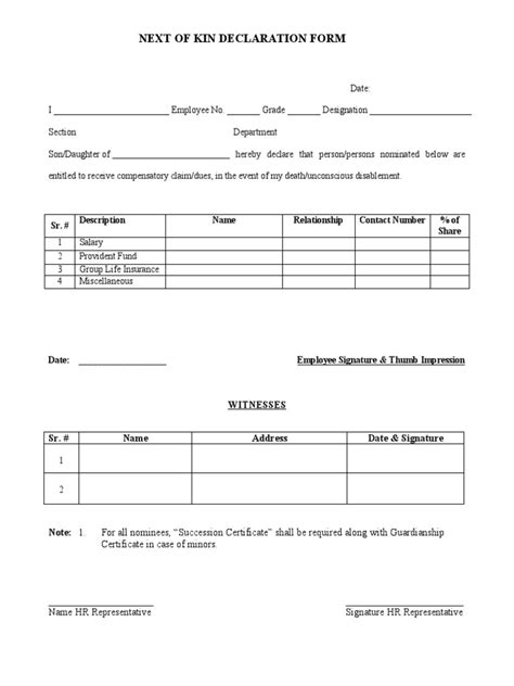 Next Of Kin Declaration Form Pdf