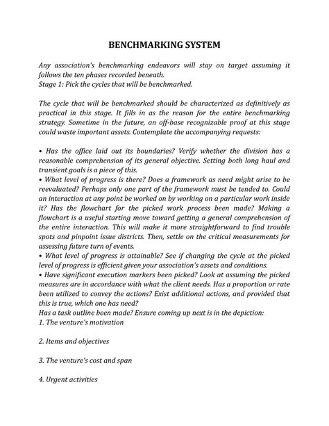 Benchmarking System Benchmarking System Any Associations