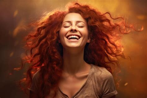 Radiant Smile Of A Joyful Redhead Woman Premium Ai Generated Image