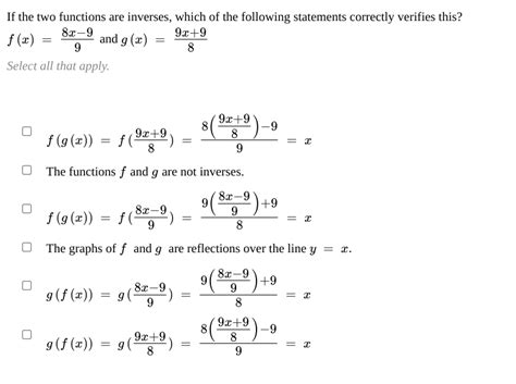 Solved If The Two Functions Are Inverses Which Of The Chegg Com