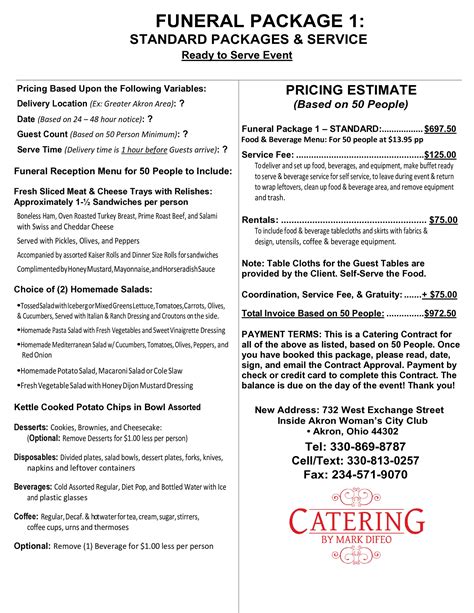 Funeral Catering Package 1 Standard Catering By Mark Difeo